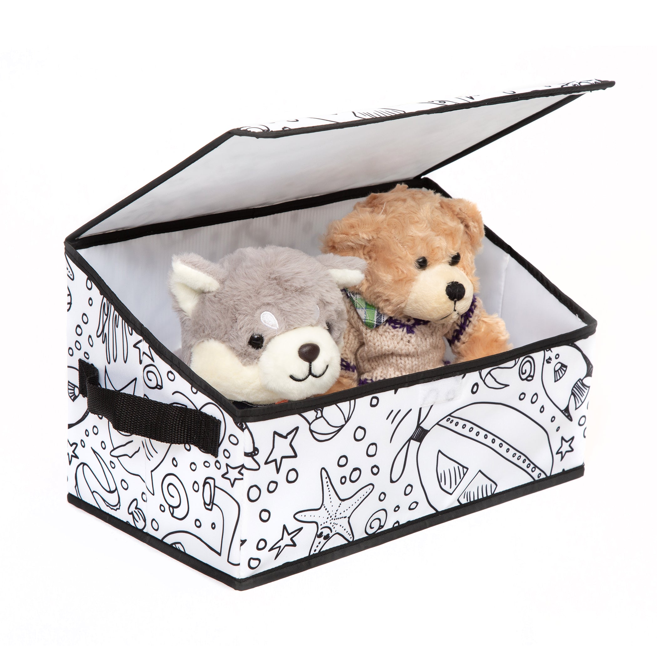 Home Outfitters Kid'S Coloring Lidded Angle Storage Bin W/ 4 Pack Of W ...
