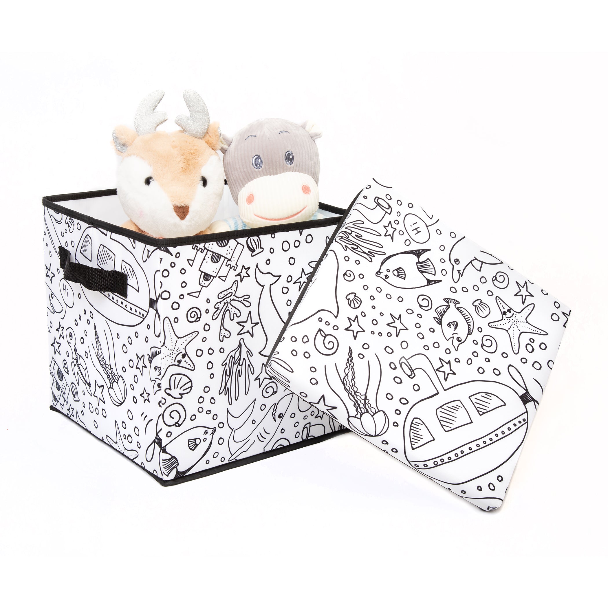 Home Outfitters Kid'S Coloring Lidded Storage Cube W/ 4 Pack Of Washab ...