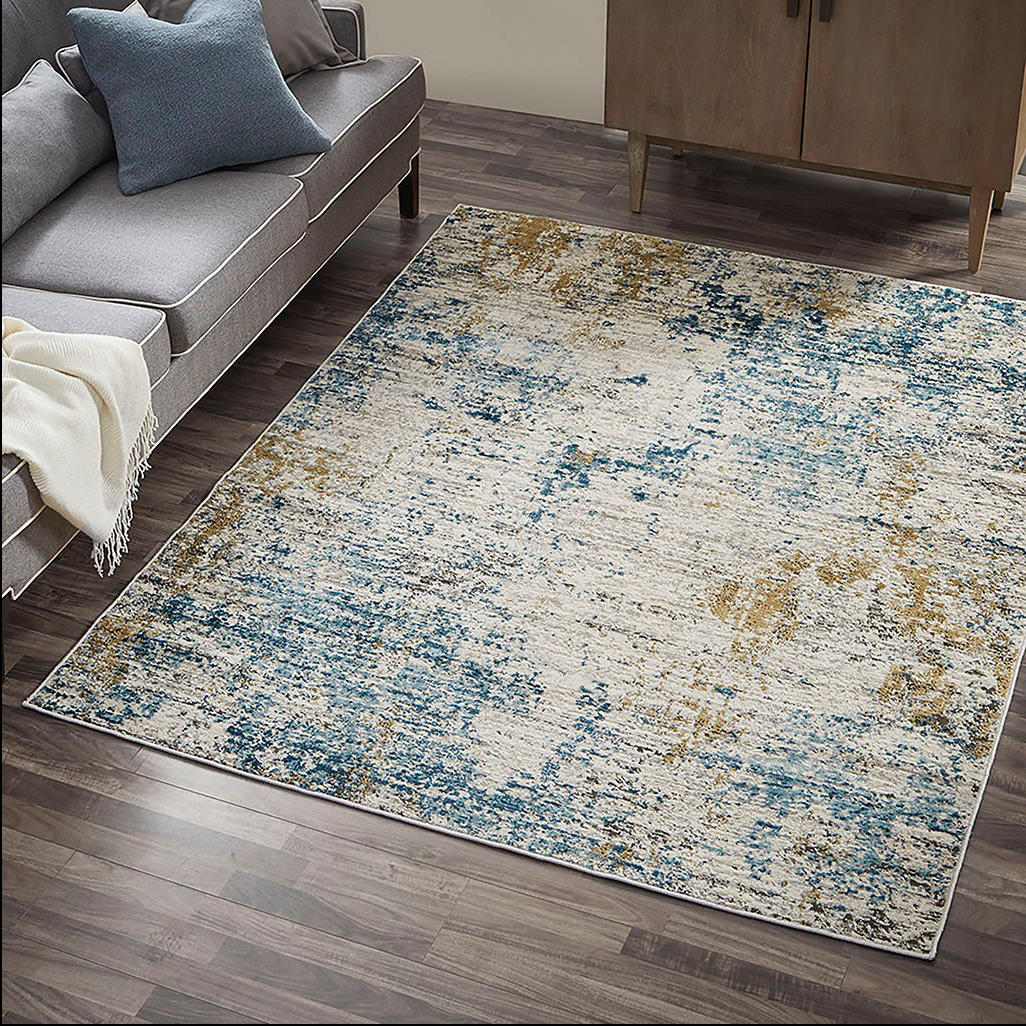 Home Outfitters Cream/Blue Pegasus Abstract Cream/Blue Area Rug 6x9 ...
