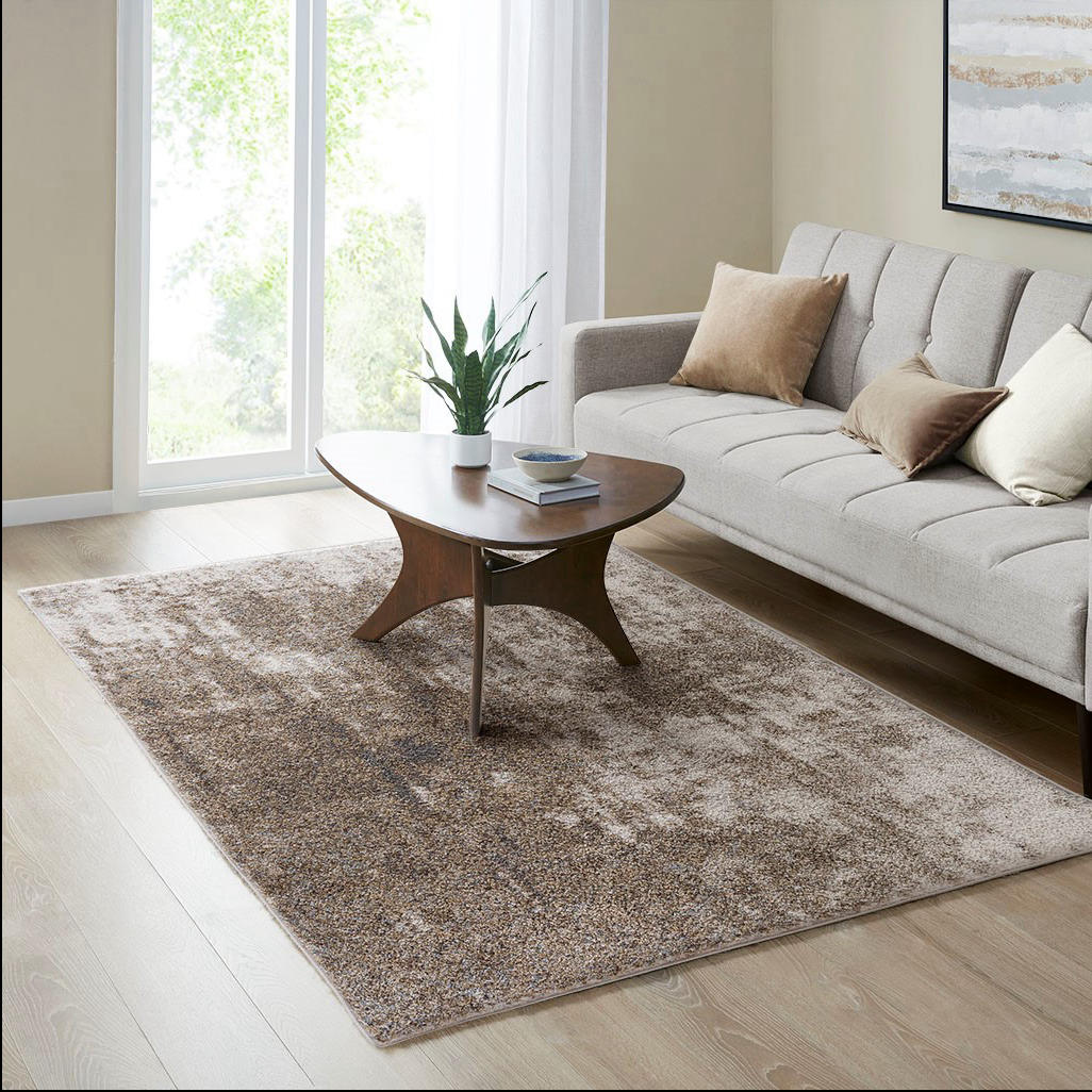 Home Outfitters Grey/Cream Cozy Shag Abstract Area Rug 8x10' , Modern ...