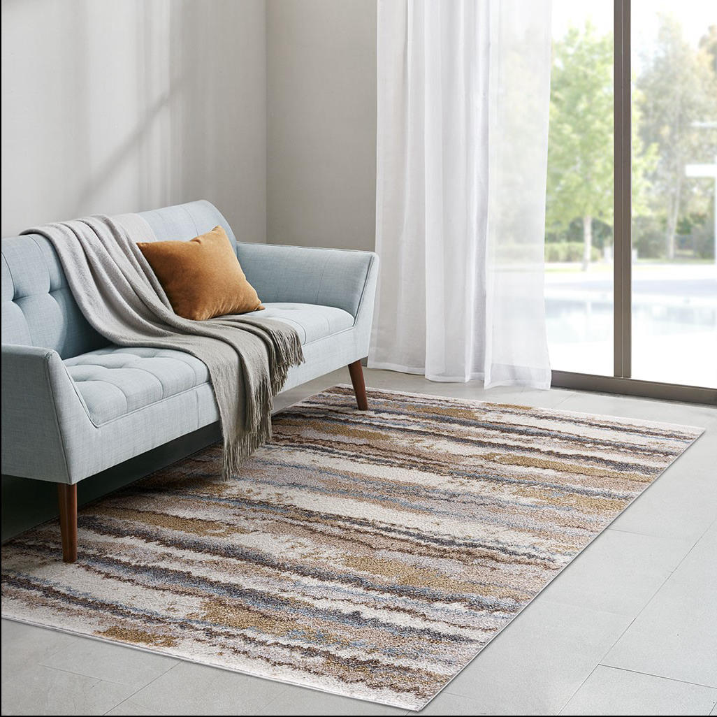 Home Outfitters Blue/Tan Cozy Shag Watercolor Area Rug 8x10' , Modern ...